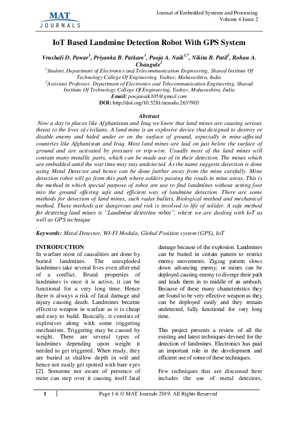(PDF) IoT Based Landmine Detection Robot With GPS System