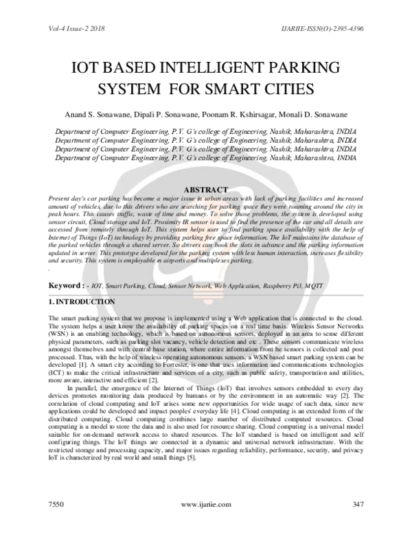 (PDF) IoT Based Intelligent Parking System For Smart Cities