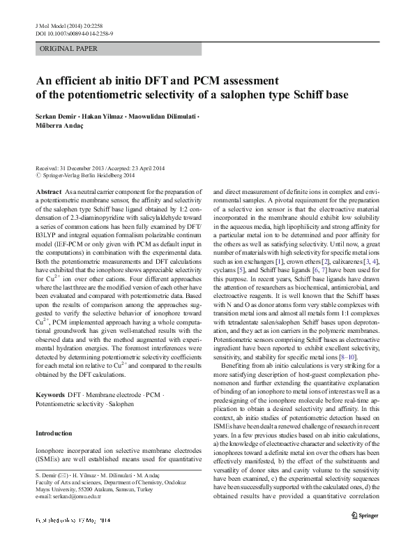 (PDF) An efficient ab initio DFT and PCM assessment of the ...
