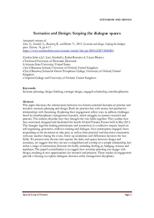 (PDF) Scenarios and design: Scoping the dialogue space