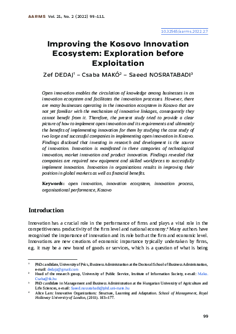 (PDF) Improving the Kosovo Innovation Ecosystem: Exploration before ...