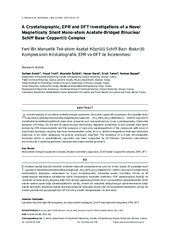 (PDF) A Crystallographic, EPR and DFT Investigations of a Novel Magnetically Silent Mono-atom ...