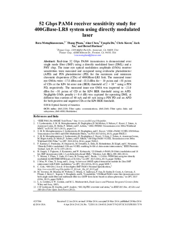 (PDF) 52 Gbps PAM4 receiver sensitivity study for 400GBase-LR8 system ...