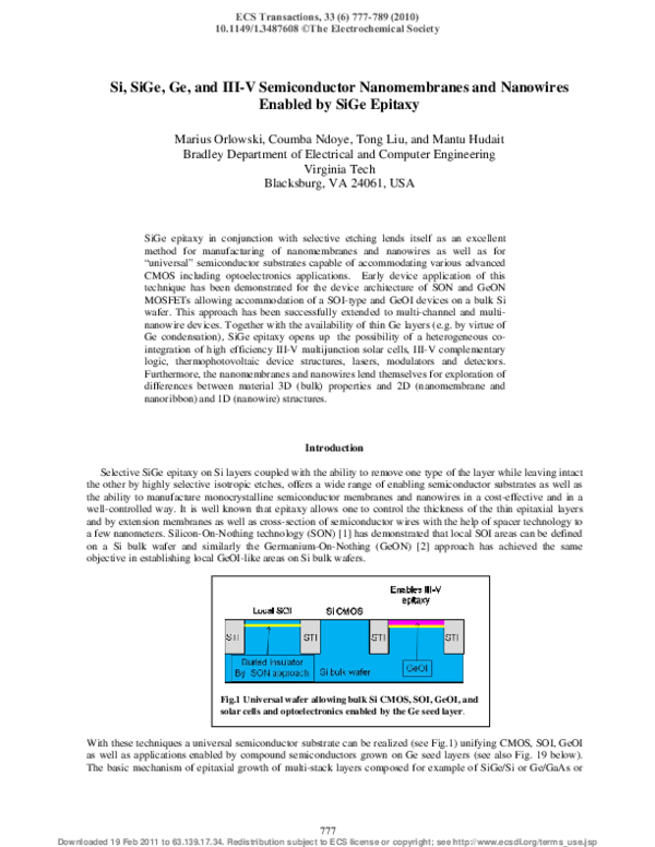 (PDF) (Invited) Si, SiGe, Ge, and III-V Semiconductor Nanomembranes and Nanowires Enabled by ...