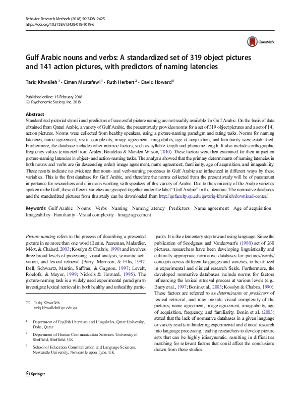(PDF) Gulf Arabic nouns and verbs: A standardized set of 319 object ...
