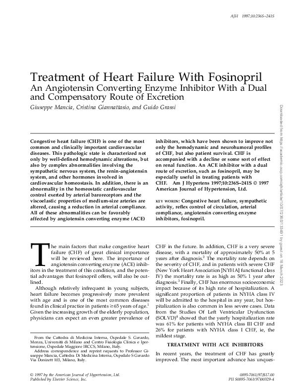 (PDF) Treatment of Heart Failure With Fosinopril An Angiotensin ...