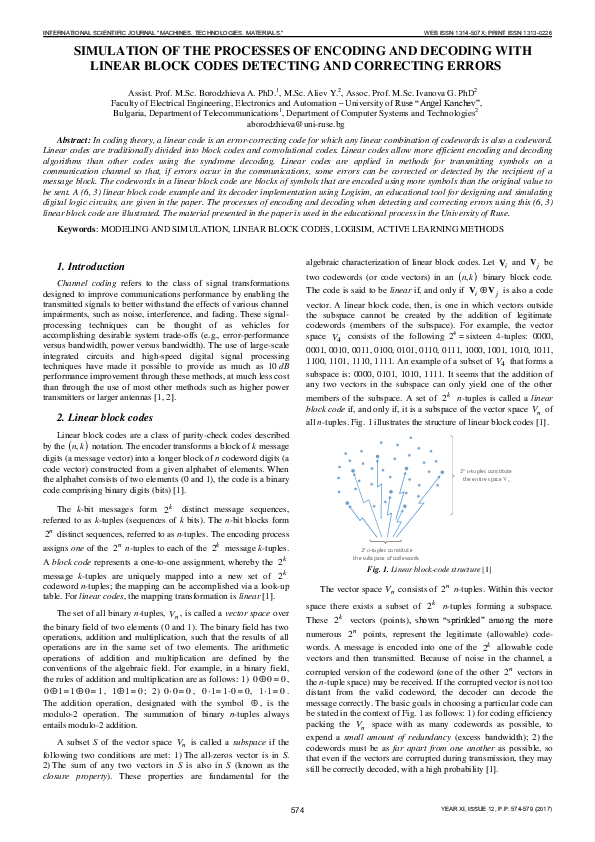 (PDF) Simulation of the Processes of Encoding and Decoding with Linear ...