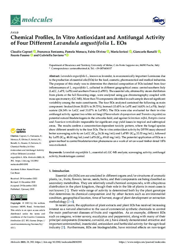 (PDF) Chemical Profiles, In Vitro Antioxidant and Antifungal Activity of Four Different ...