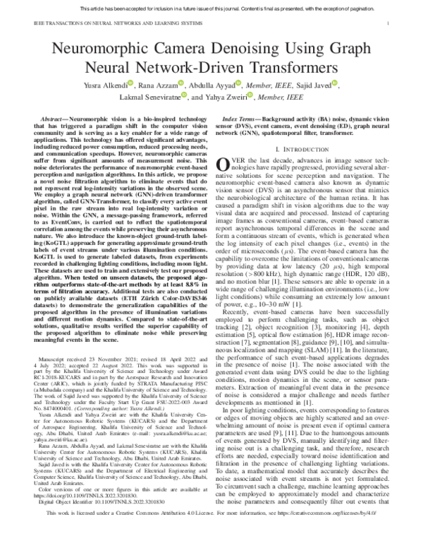 (PDF) Neuromorphic Camera Denoising Using Graph Neural Network-Driven Transformers