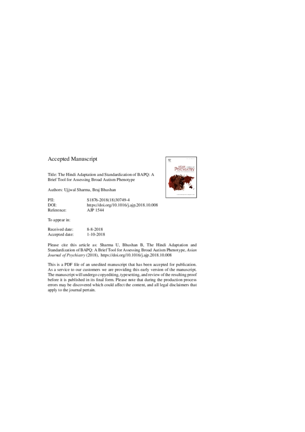 (PDF) The hindi adaptation and standardization of BAPQ: A brief tool ...
