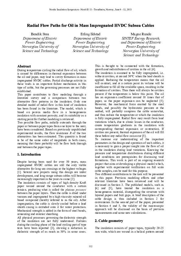(PDF) Radial Flow Paths for Oil in Mass Impregnated HVDC Subsea Cables