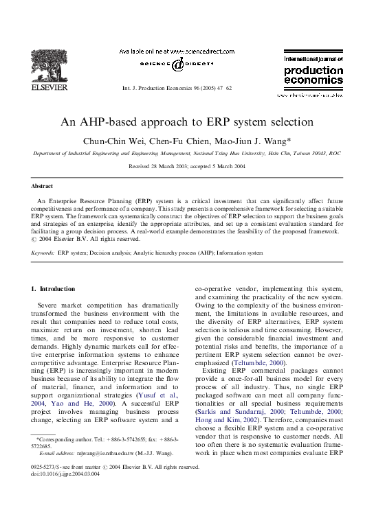 (PDF) An AHP-based approach to ERP system selection