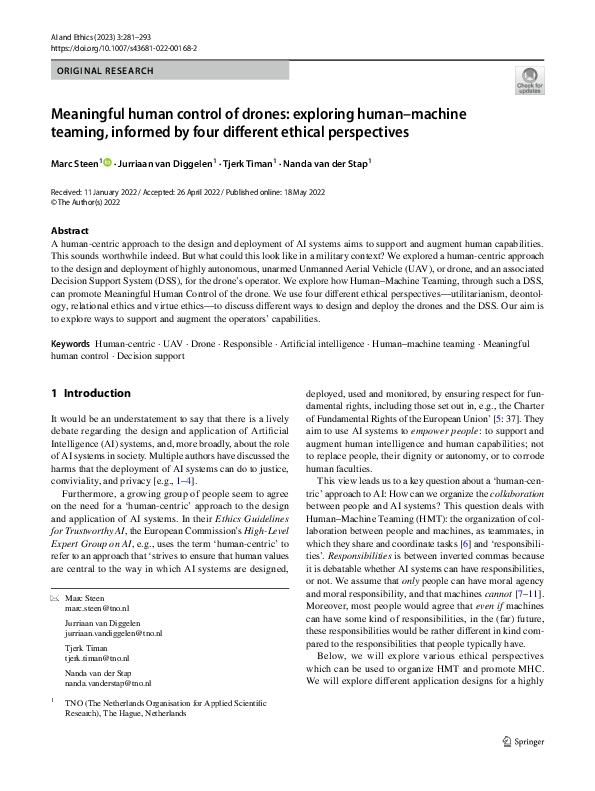 (PDF) Meaningful human control of drones: exploring human–machine ...