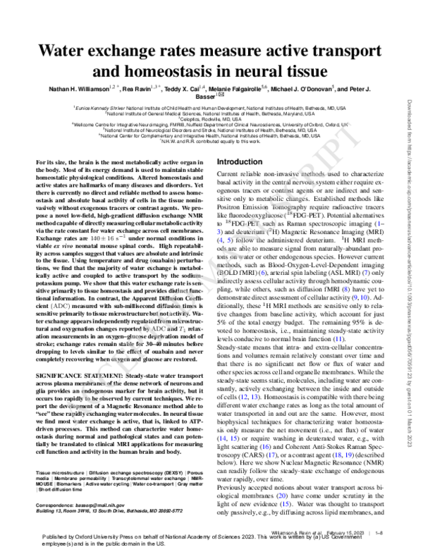 (PDF) Water exchange rates measure active transport and homeostasis in ...
