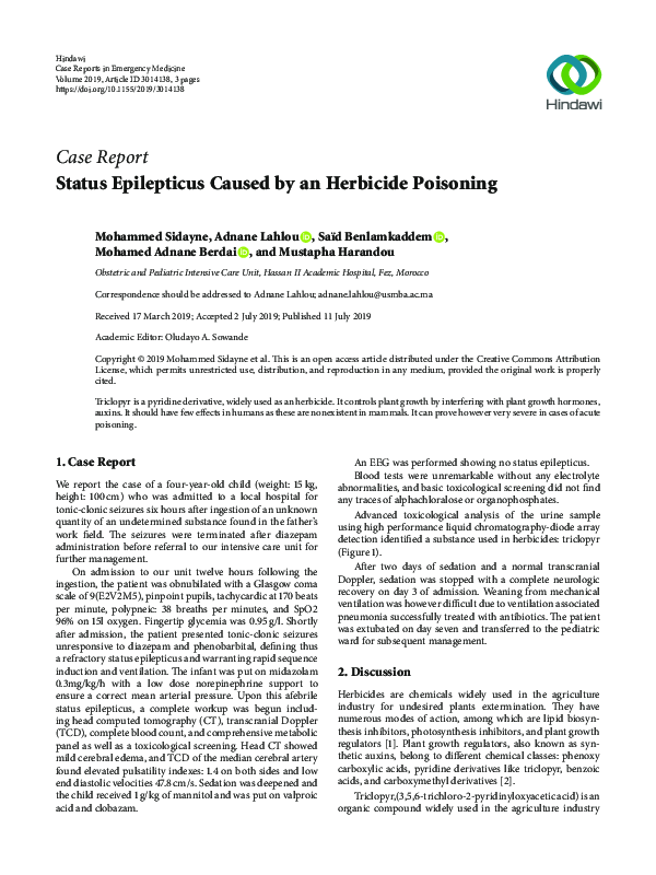(PDF) Status Epilepticus Caused by an Herbicide Poisoning | mohamed ...