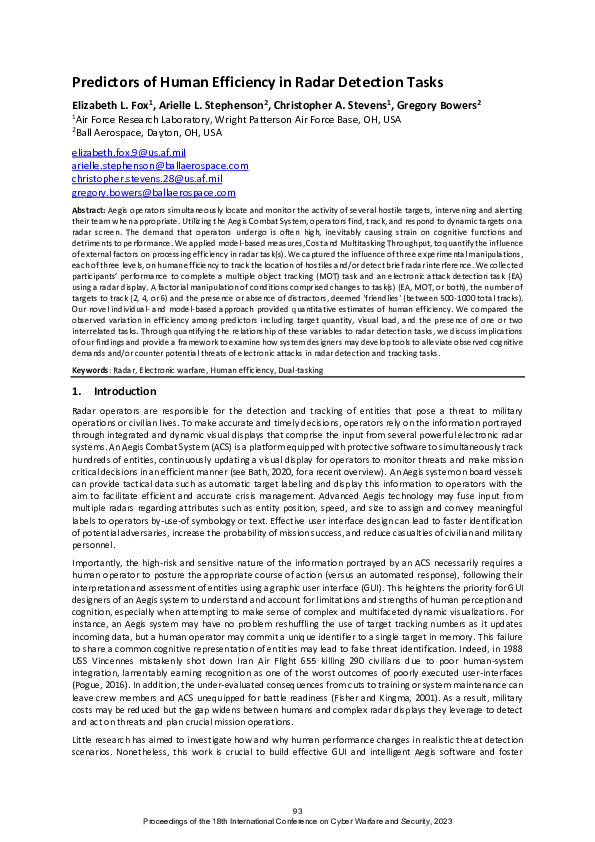 (PDF) Predictors of Human Efficiency in Radar Detection Tasks | Arielle Stephenson - Academia.edu