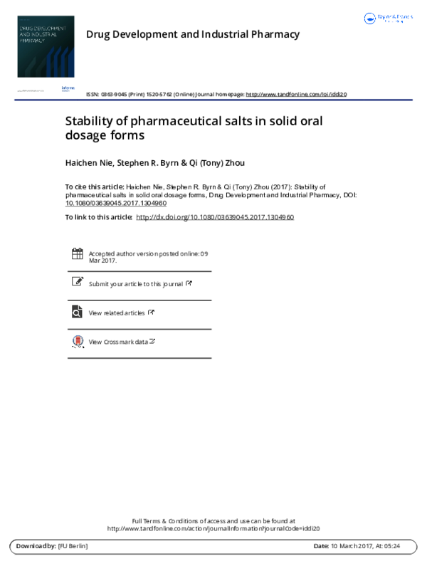 (PDF) Stability of pharmaceutical salts in solid oral dosage forms