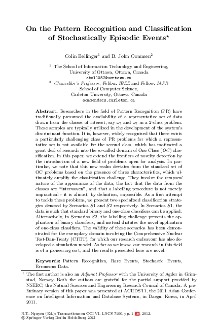 (PDF) On the Pattern Recognition and Classification of Stochastically Episodic Events