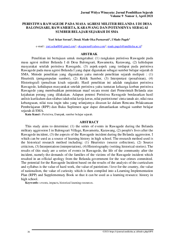 (PDF) Peristiwa Rawagede Pada Masa Agresi Militer Belanda I DI Desa ...
