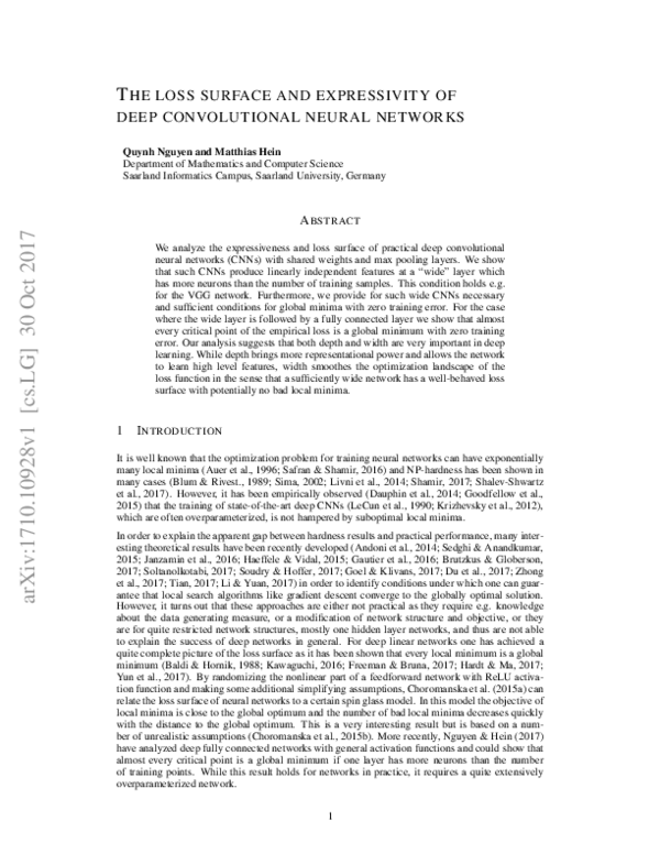 (PDF) T He Loss Surface and Expressivity of Deep Convolutional Neural Networks