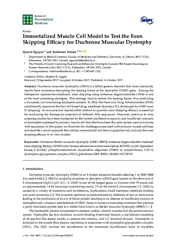 (PDF) Immortalized Muscle Cell Model to Test the Exon Skipping Efficacy ...
