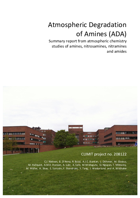 (PDF) Atmospheric Degradation of Amines (ADA): Summary Report: Photo ...