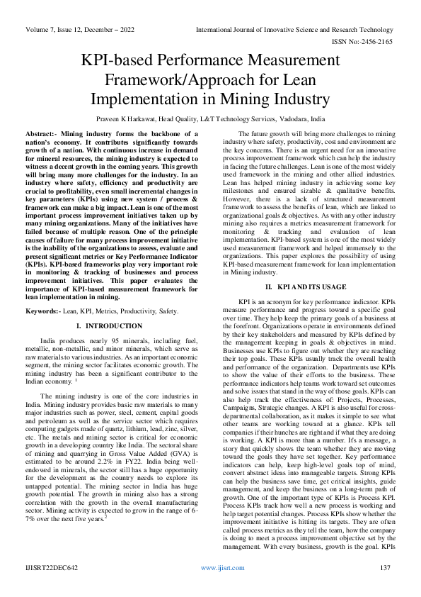 (PDF) KPI-based Performance Measurement Framework/Approach for Lean Implementation in Mining ...
