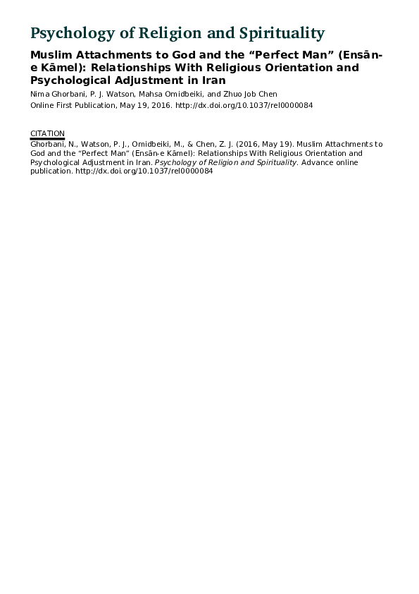 (PDF) Muslim Attachments to God and the “Perfect Man” (Ensān-e Kāmel ...