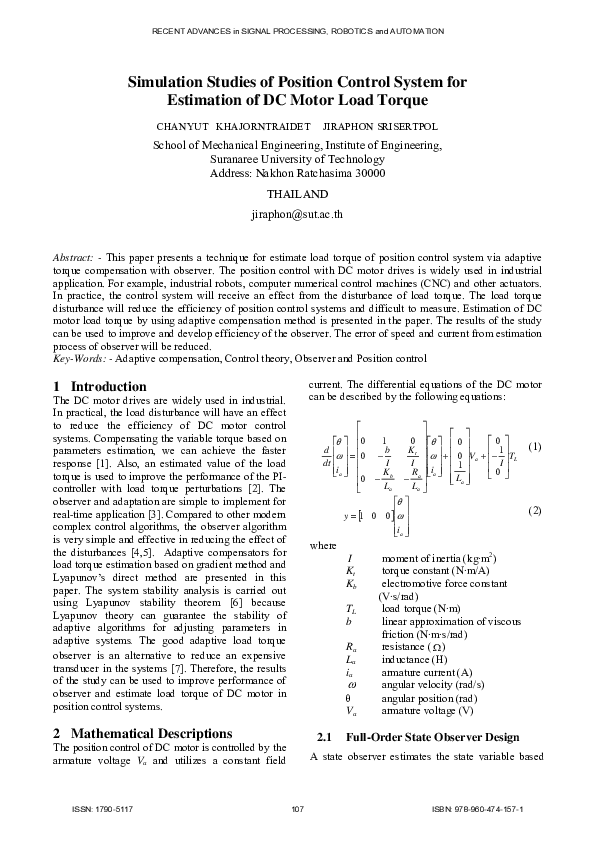 (PDF) Simulation studies of position control system for estimation of ...