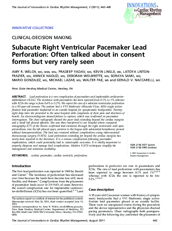 (PDF) CLINICAL-DECISION MAKING Subacute Right Ventricular Pacemaker ...