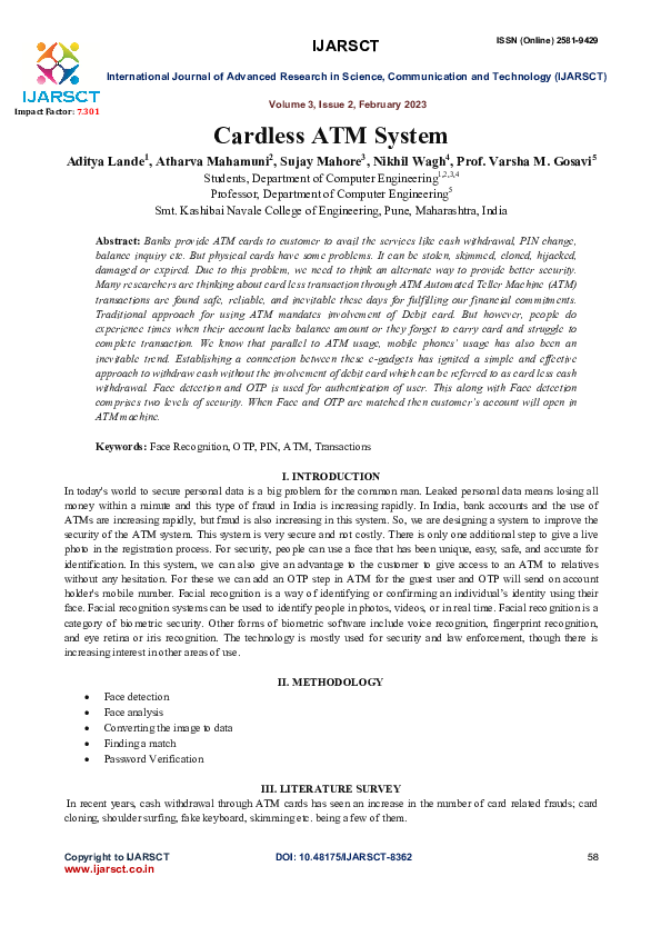 (PDF) Cardless ATM System