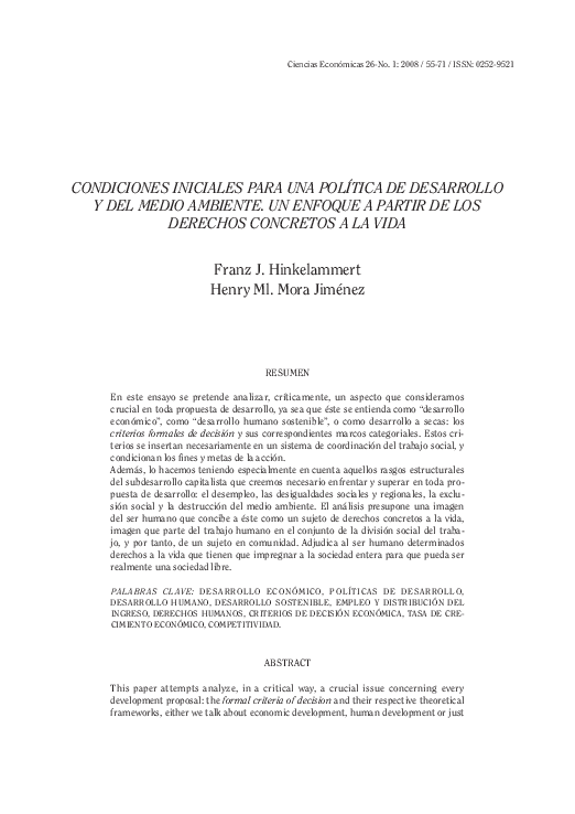 (PDF) Condiciones iniciales para una política de desarrollo y del medio ambiente. Un enfoque a ...