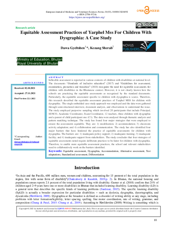 (PDF) Equitable Assessment Practices of Yarphel Mss For Children With ...