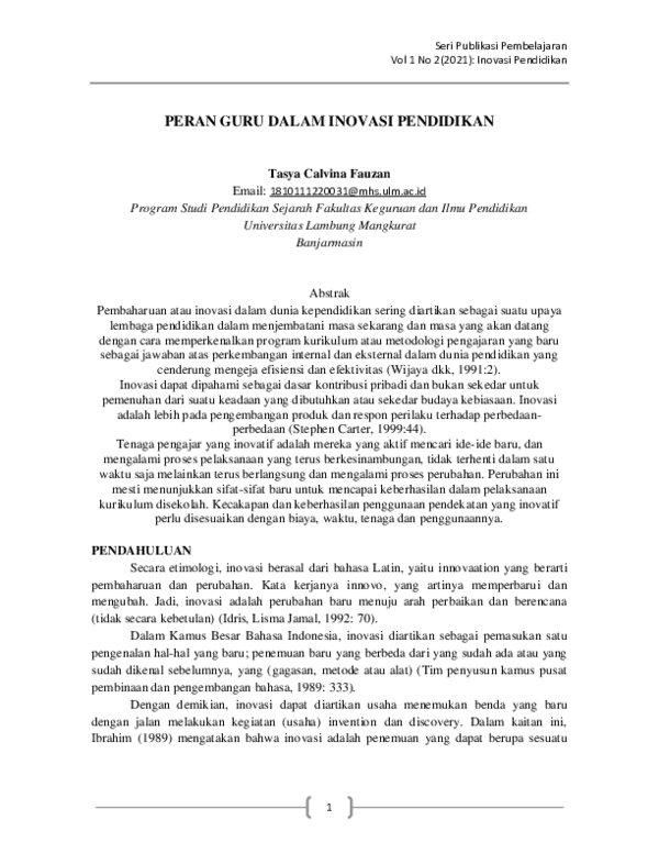 (PDF) Peran Guru dalam Inovasi Pendidikan