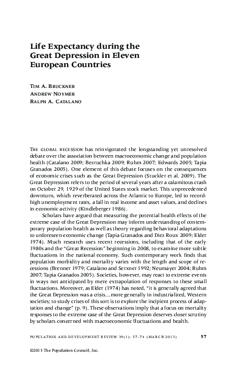 (PDF) Life Expectancy during the Great Depression in Eleven European ...