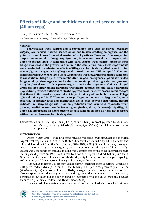 (PDF) Effects of tillage and herbicides on direct-seeded onion (Allium ...