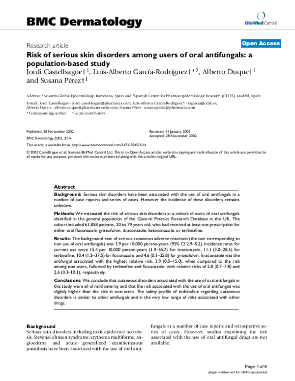 (PDF) Risk of serious skin disorders among users of oral antifungals: a ...