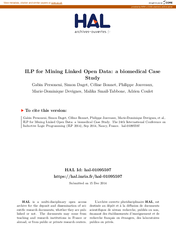 (PDF) ILP for Mining Linked Open Data: a biomedical Case Study