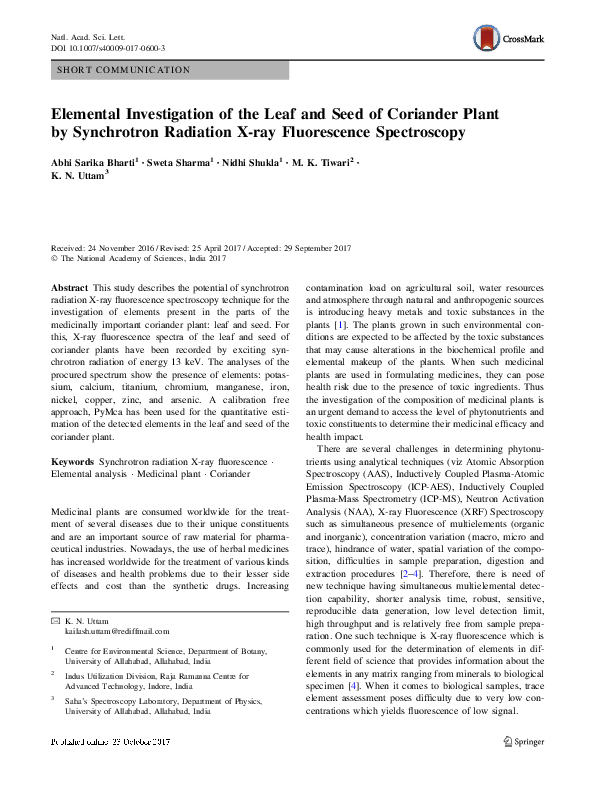 (PDF) Elemental Investigation of the Leaf and Seed of Coriander Plant ...