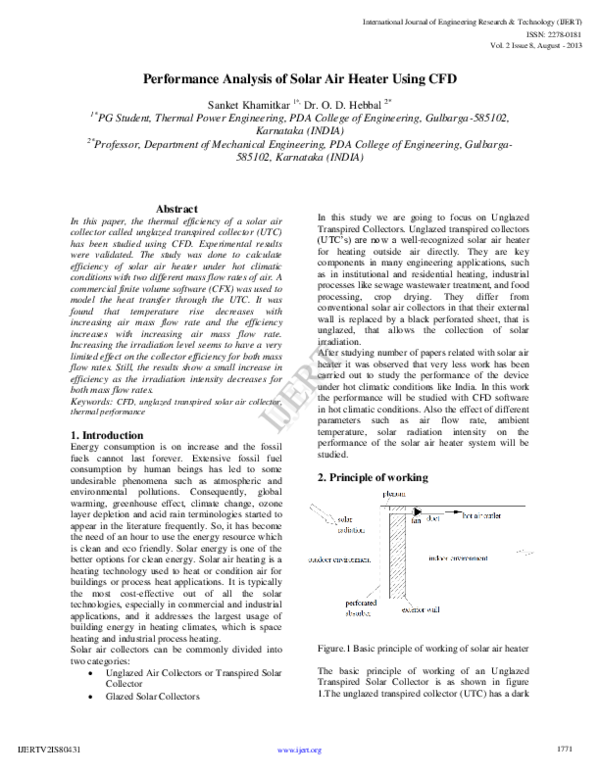(PDF) Performance Analysis of Solar Air Heater Using CFD
