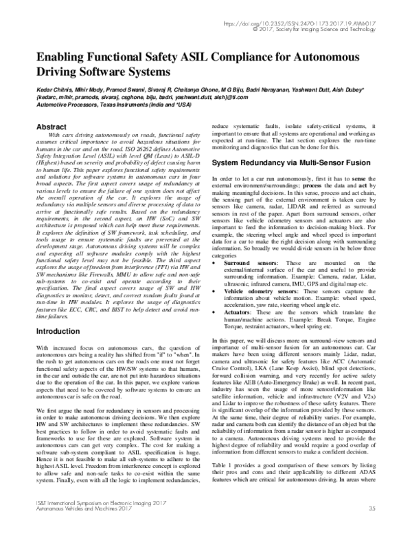 (PDF) Enabling Functional Safety ASIL Compliance for Autonomous Driving Software Systems