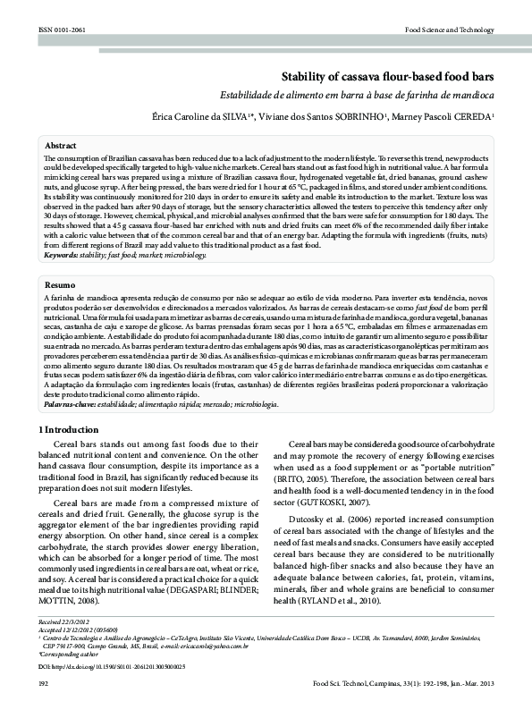 (PDF) Stability of cassava flour-based food bars