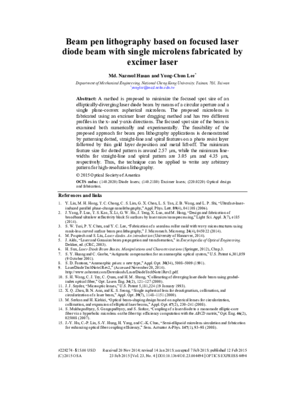(PDF) Beam pen lithography based on focused laser diode beam with ...