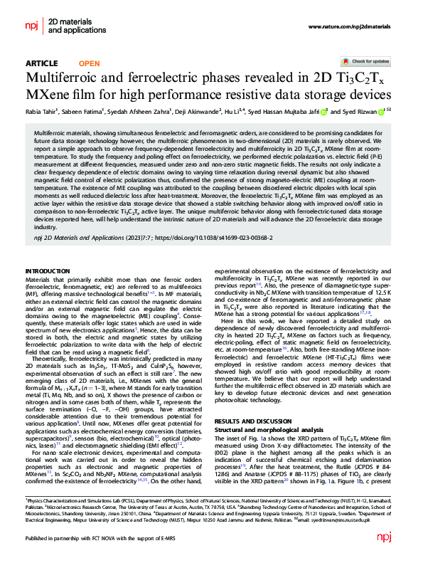 (PDF) Multiferroic and ferroelectric phases revealed in 2D Ti3C2Tx ...