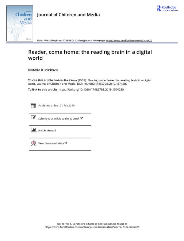 (PDF) Reader, come home: the reading brain in a digital world