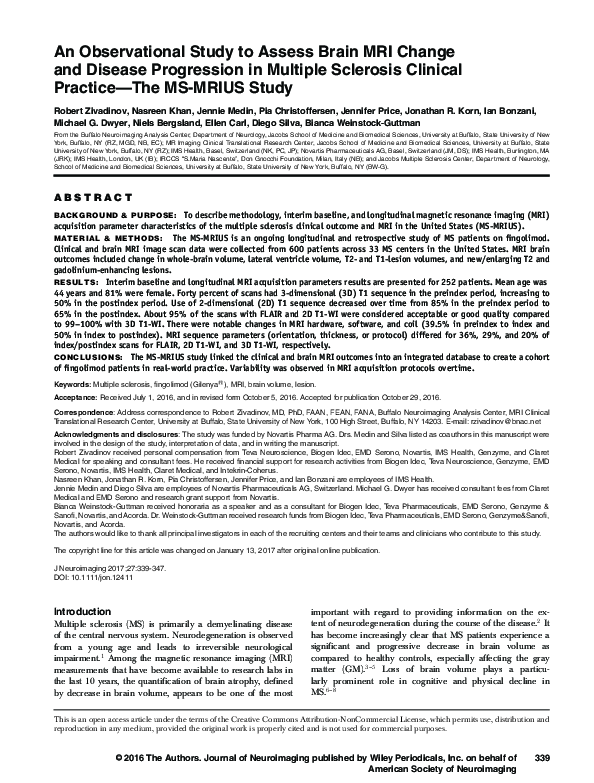 (PDF) An Observational Study to Assess Brain MRI Change and Disease ...
