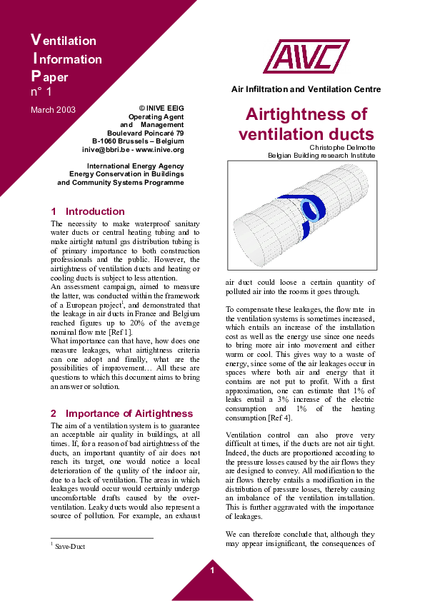 (PDF) Airtightness of ventilation ducts