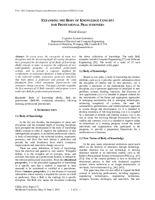 (PDF) Expanding the Body of Knowledge Concept for Professional ...