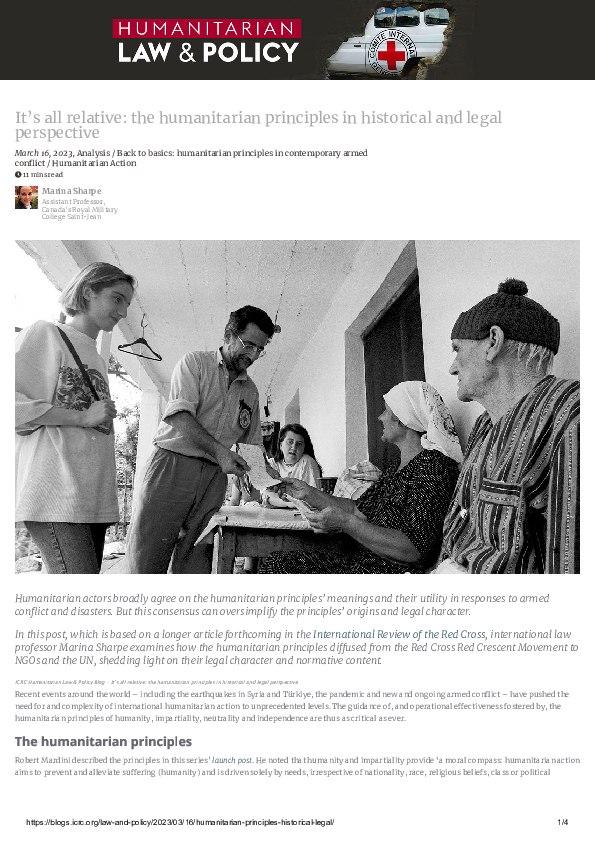 (PDF) It's All Relative: The Humanitarian Principles in Historical and Legal Perspective