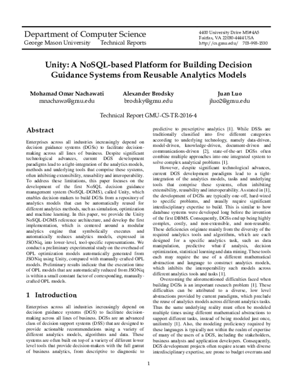 (PDF) Unity : A NoSQL-based Platform for Building Decision Guidance ...